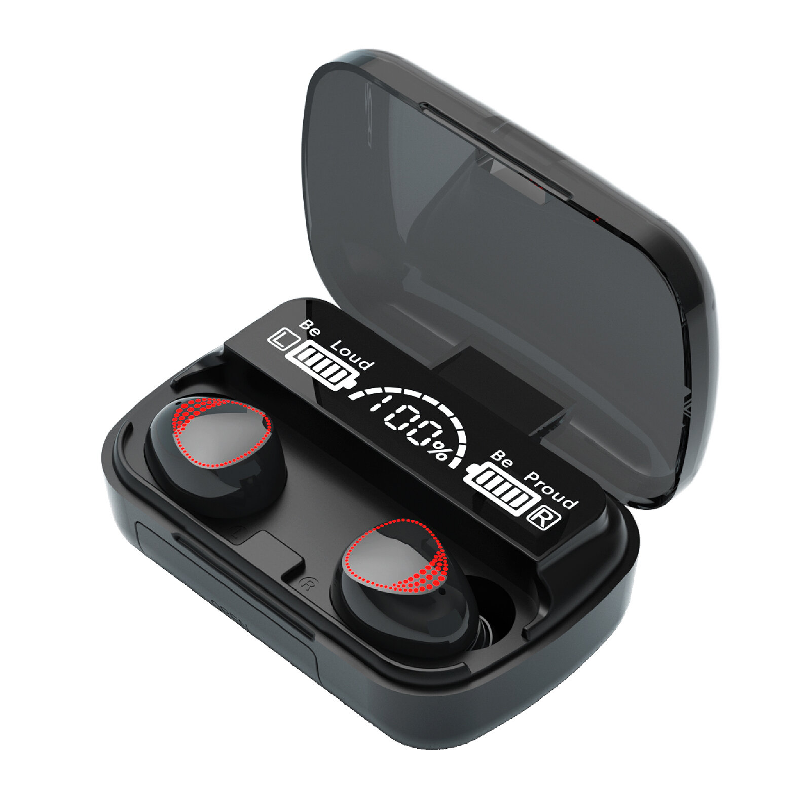 Наушники M10A True Wireless BT 5.1 Mini Headsets Sport Earbuds LED Display HD Call с микрофоном USB Output Power Bank черного цвета, передача до 10 метров, ёмкость кейса 3.7V 2000mAh, батарея наушников 3.7V 50mAh, время работы 4-5ч, USB выход 5V, размер