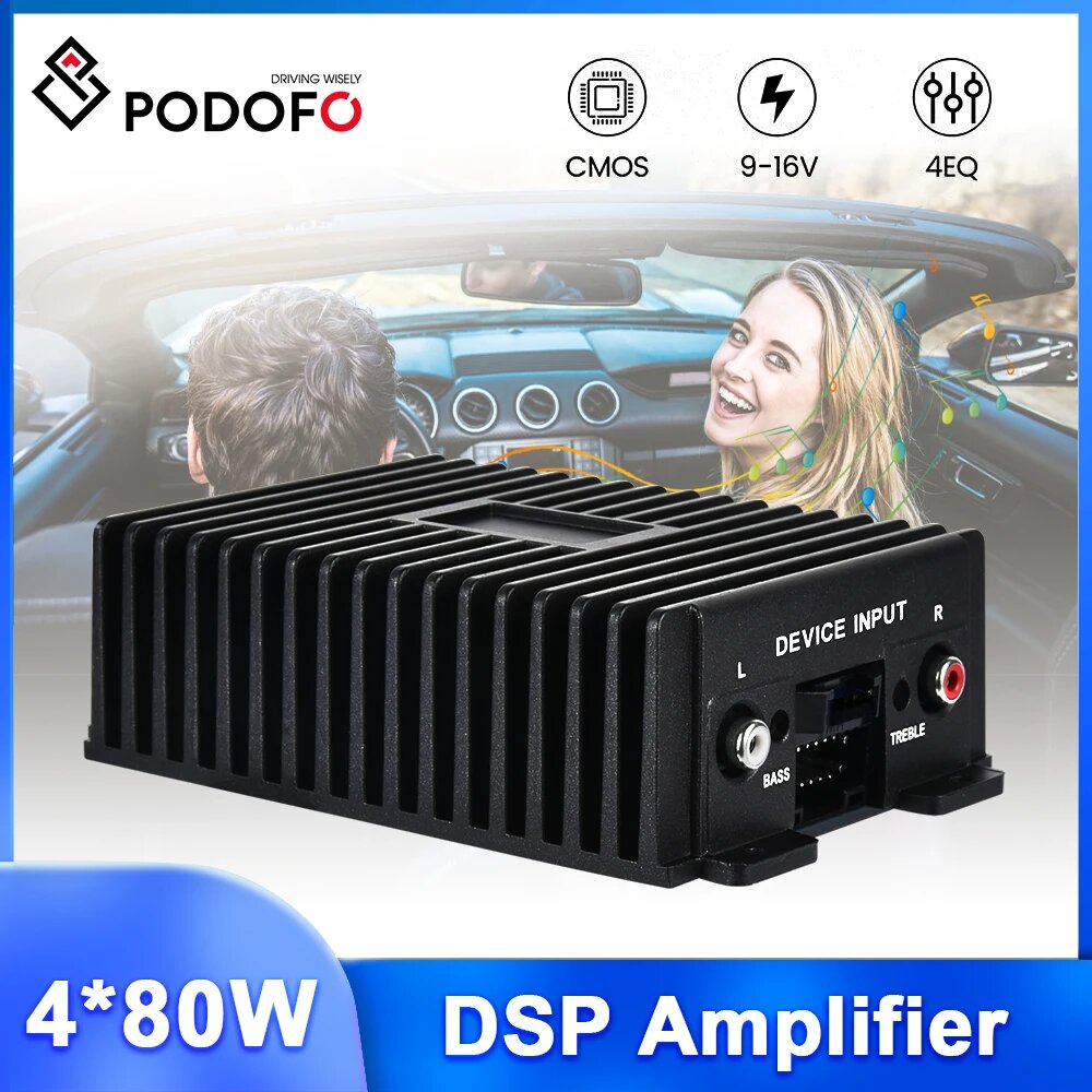 Автомобильный усилитель Podofo Power Android DSP, 4x80 Вт, Amplifier Box