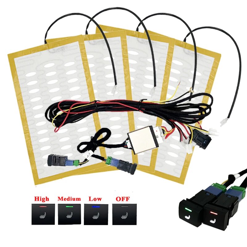 Комплект для подогрева автомобильных сидений, проволока из сплава на 2 сиденья/нагревательная подушка из углеродного волокна, с 3-уровневым переключателем для Toyota Camry Corolla RAV4 LEVIN Highlander, Alloy Wire