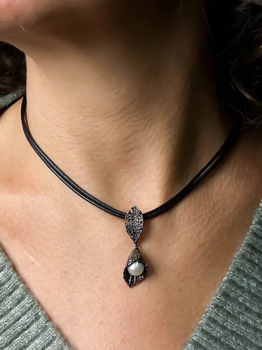 Подвеска, серебро, 925 проба, чернение, жемчуг, шпинель