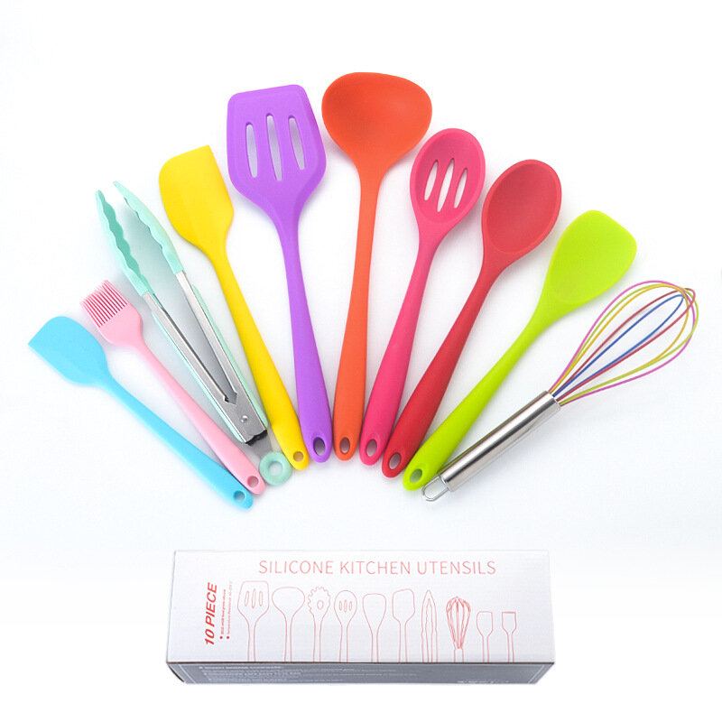 [2025] Креативная кухонная утварь для выпечки 10-предметный набор, антипригарная сковорода, цветная лопатка, ложка, силиконовая кухонная утварь, набор из десяти предметов
