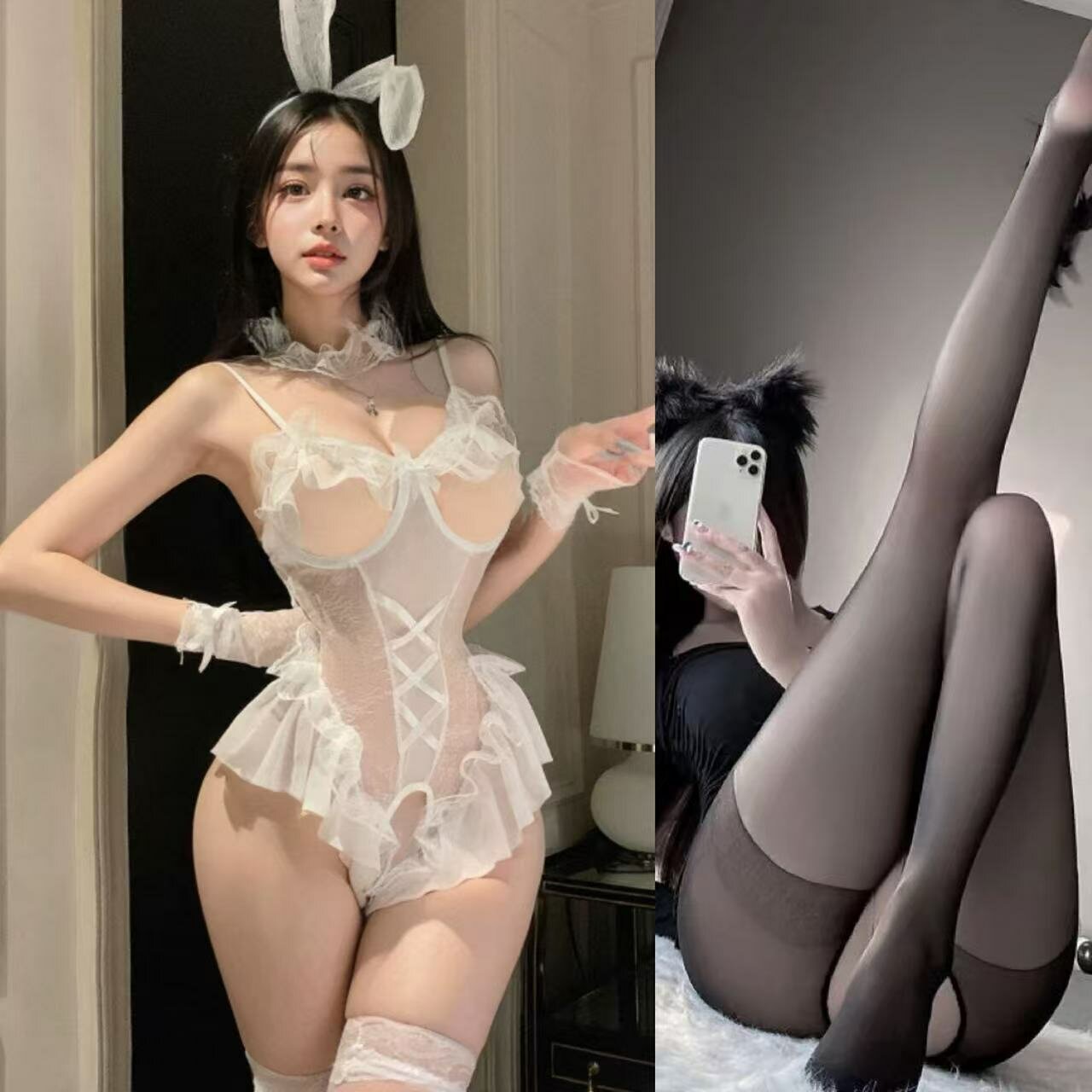 Сексуальный, игривый и милый комплект униформы для косплея в виде девушки-зайчика, прозрачные подтяжки на косточках, откровенное боди