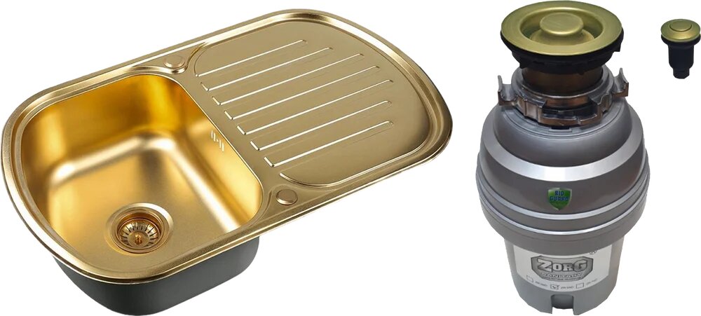 Комплект Мойка Zorg Inox PVD SZR-7749 77x49, bronze, нержавеющая сталь / Измельчитель ZR-75 D BRONZE электрический, нержавеющая сталь