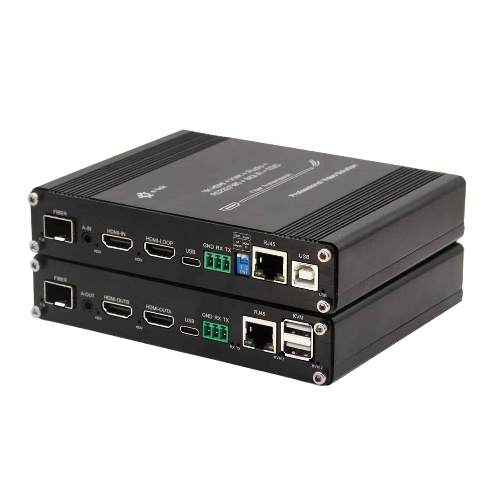 Волоконно-оптический KVM-преобразователь HDMI 4K60 Гц с аудио, Ethernet и RS232/485