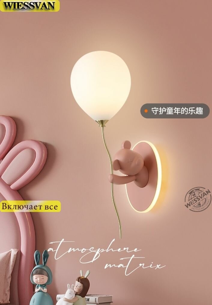 WIESSVAN Детская комната спальня мультфильм медведь настенный светильник