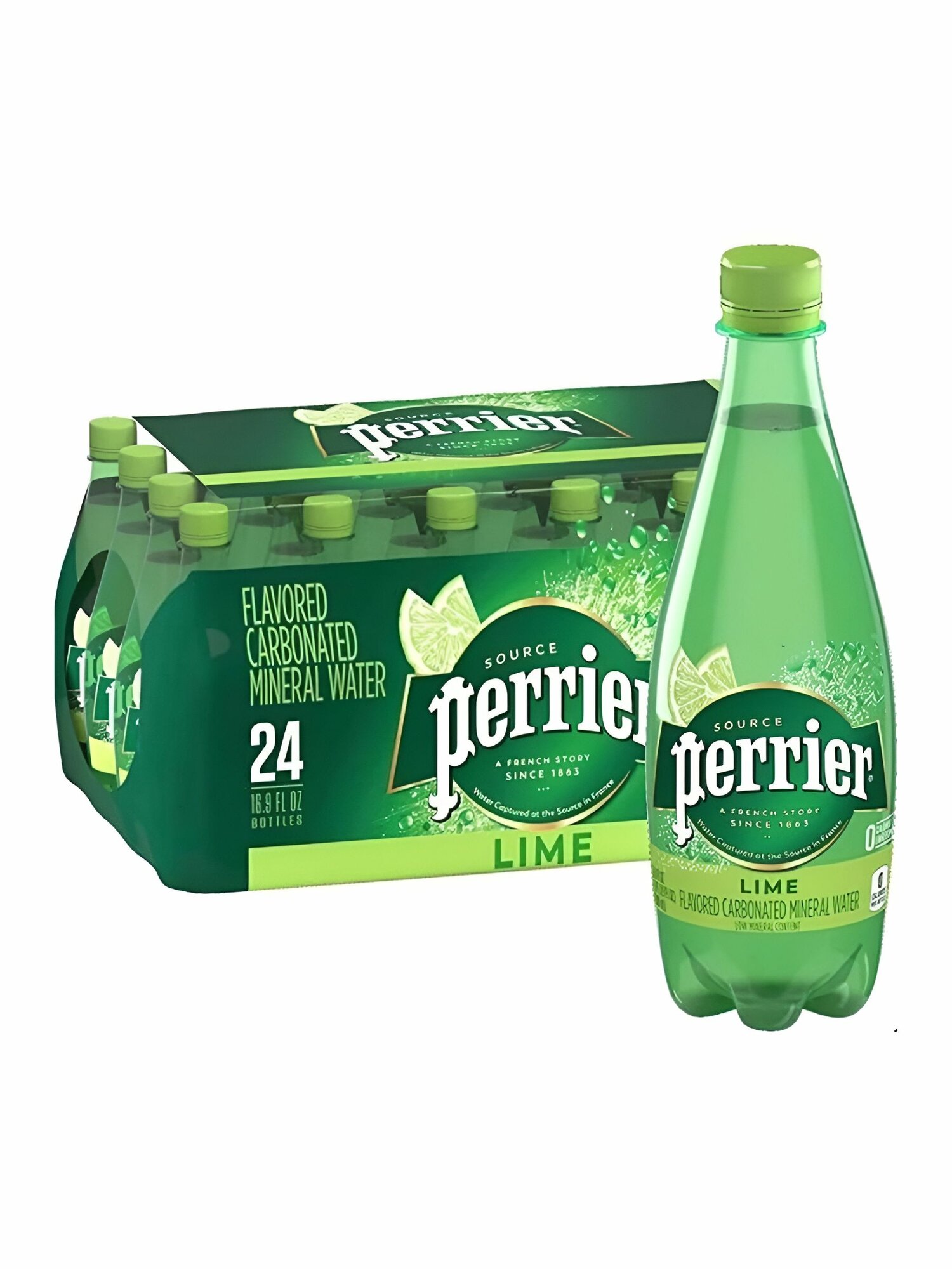 Вода минеральная Perrier (Перье), газированная, Лайм, 24 шт по 0,5 л.