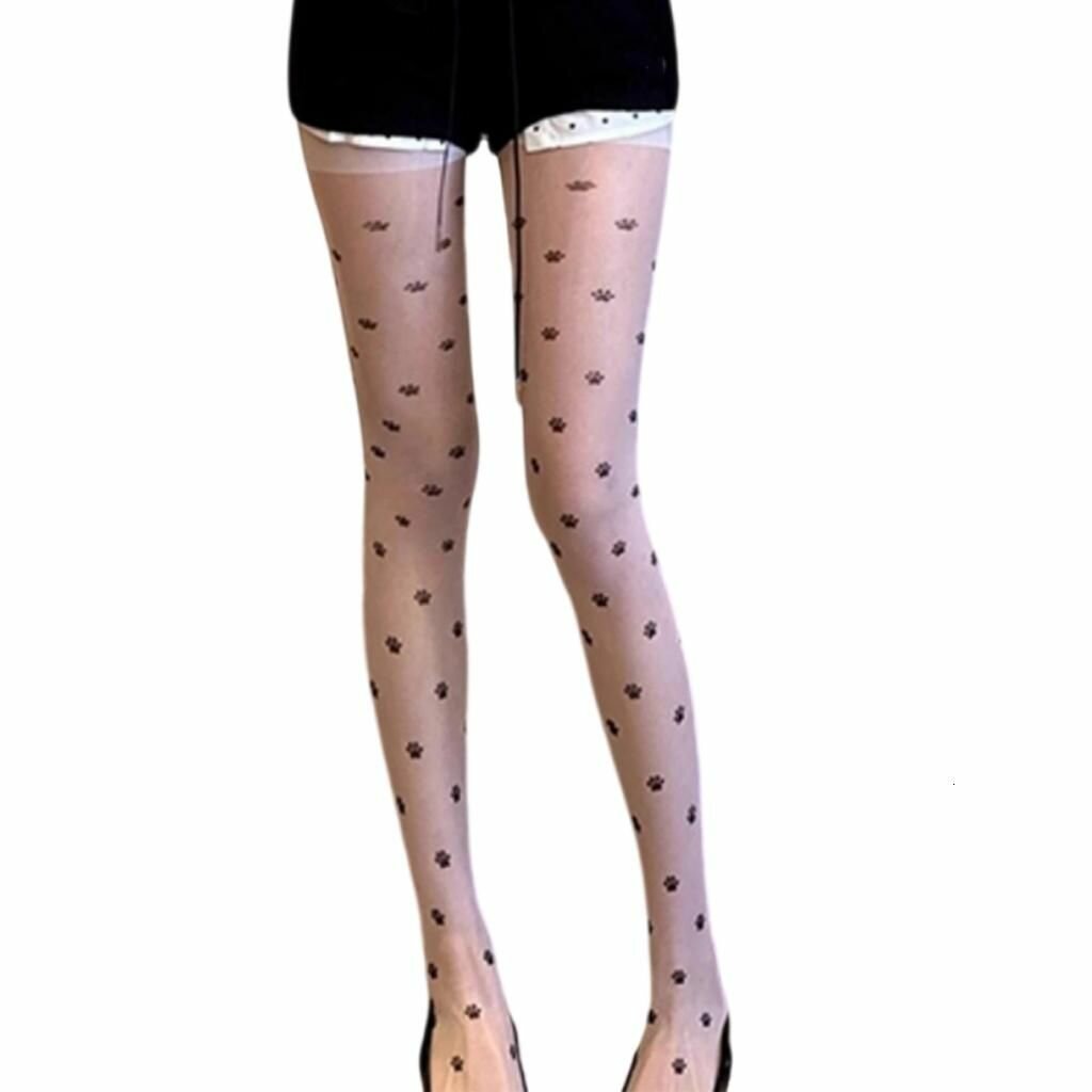 Белые чулки с принтом кошачьей лапы