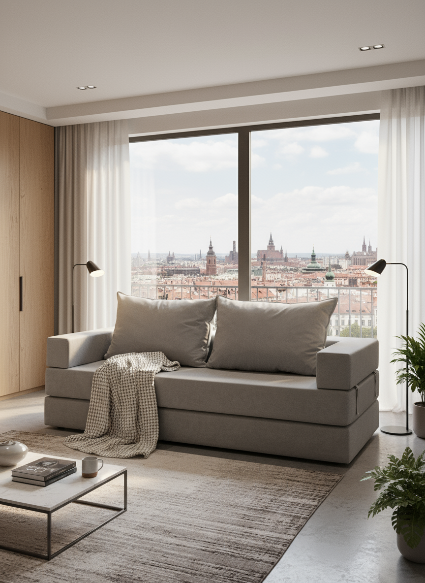 Бескаркасный диван "Брюссель-7", CityHD, серый велюр, спальное место 200х160, модульный