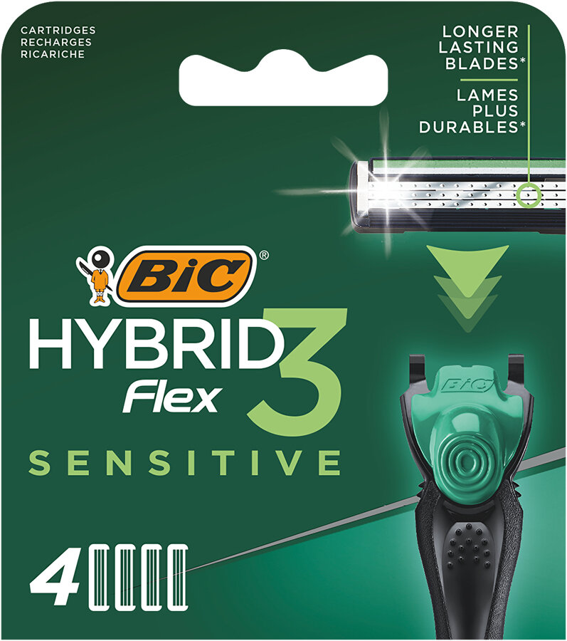 Кассеты сменные для бритвы BIC Hybrid 3 Flex Sensitive (Флекс Гибрид 3 Сенситив), 4шт