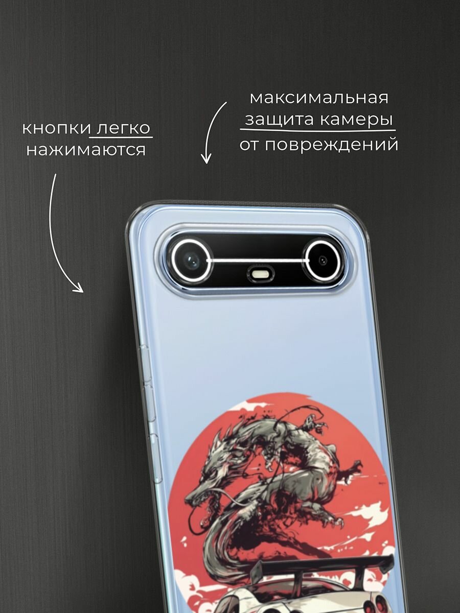 Чехол на Tecno Spark Slim / Текно Спарк Слим с принтом Car and dragon, прозрачный — фото 1