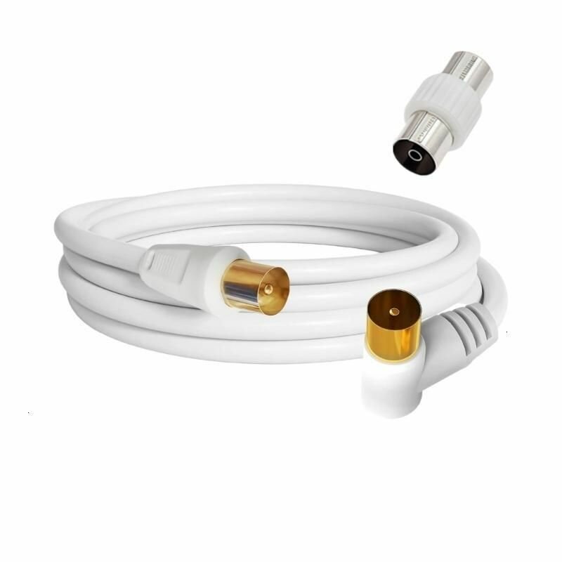 Коаксиальный кабель TV9.5 "мужчина-мужчина" + адаптер "женщина-женщина" -1 м-прямой к изогнутому