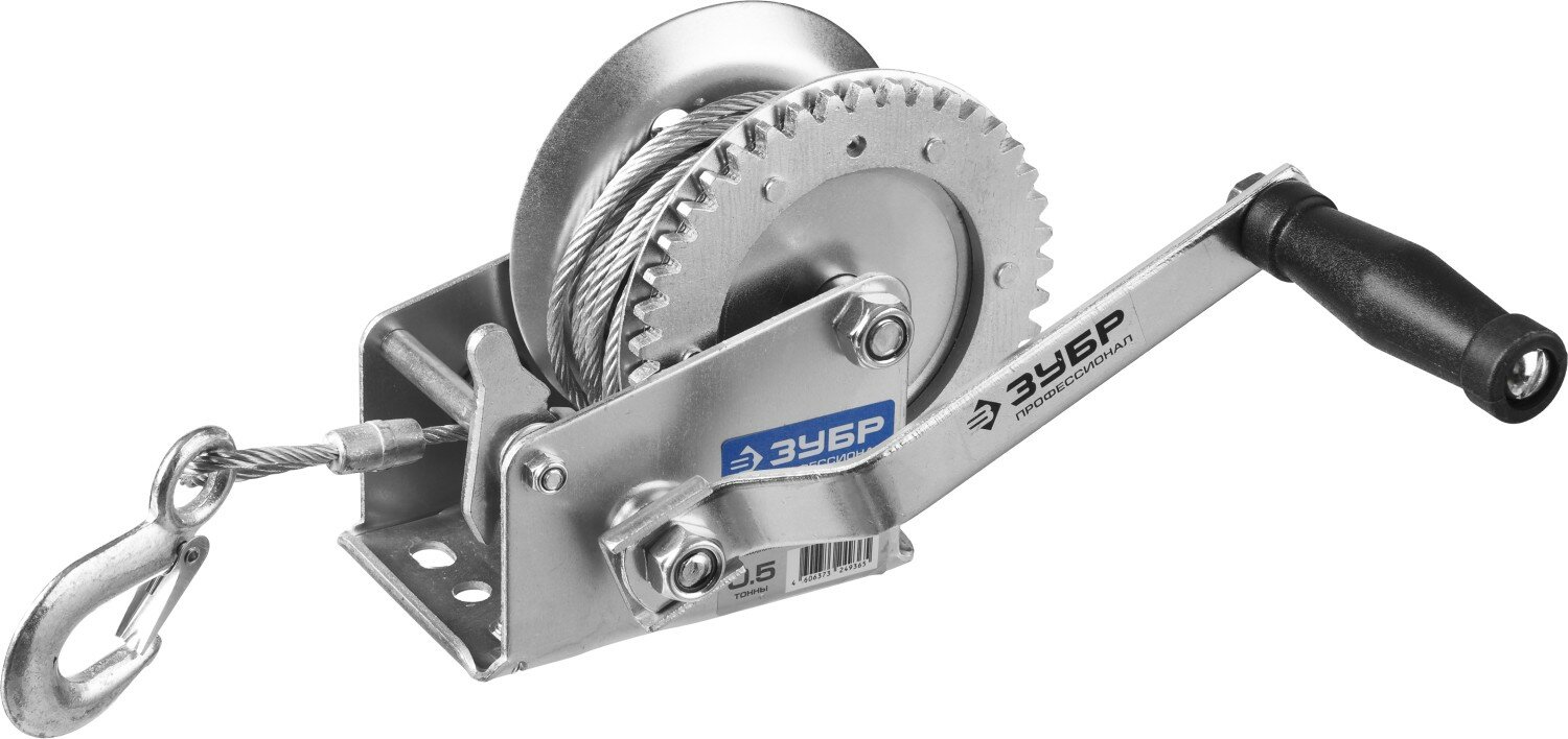 Лебедка тросовая ЗУБР 0.5 т, 8 м, ручная, барабанная, тяговая, Профессионал