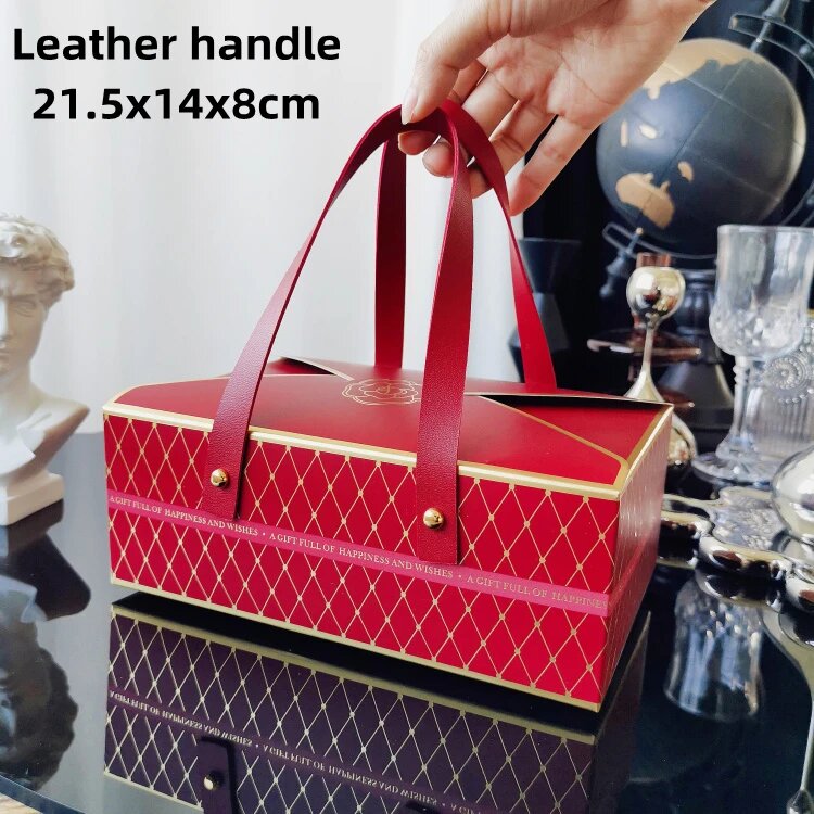 5 шт. картонных подарочных коробок с ручкой Бордовый, Large 21.5x14.5x8cm