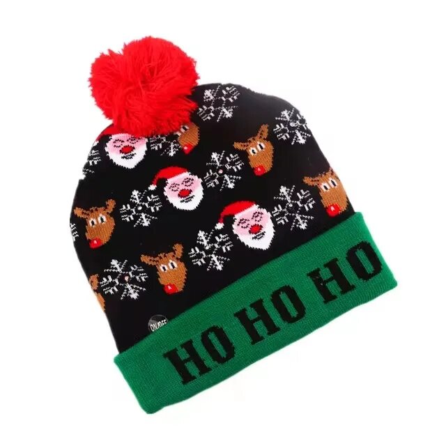 Рождественская шапка с оленями и Сантой, "Ho Ho Ho", красная кисточка