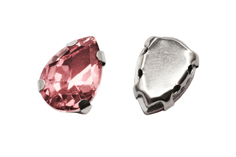 Кристалл Капля 10х7мм пришивной в оправе, цвет розовый, стекло, 43-127, 2шт