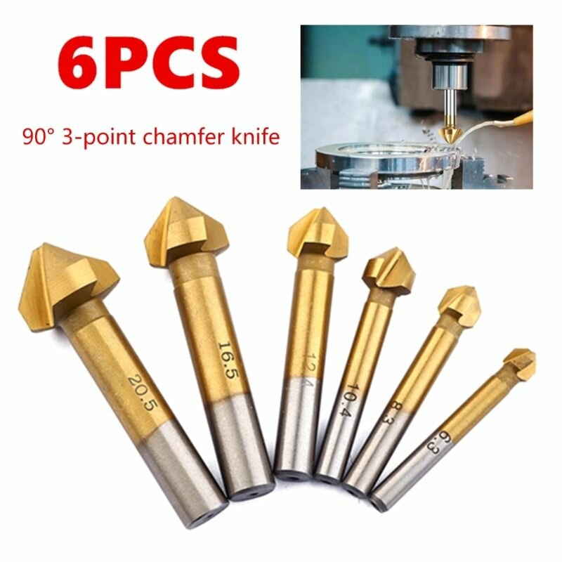 1 комплект из 6 трехлопастных приспособлений для снятия фаски с титановым покрытием