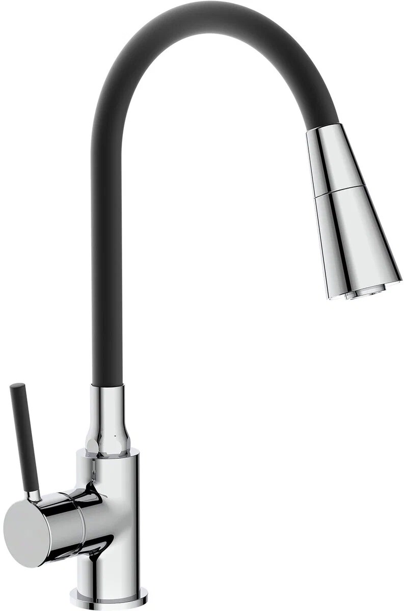 Смеситель для кухни Frap F4044, черный/хром, с гибким изливом и душем, рычажное управление