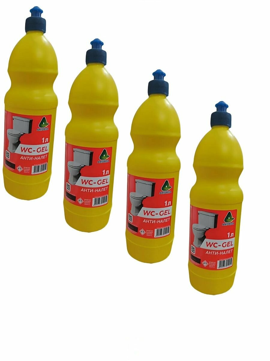 Чистящее средство WC-Gel, кислотное, для чистки унитазов, фаянсовых изделий, кафеля, 1 л, 4 шт.