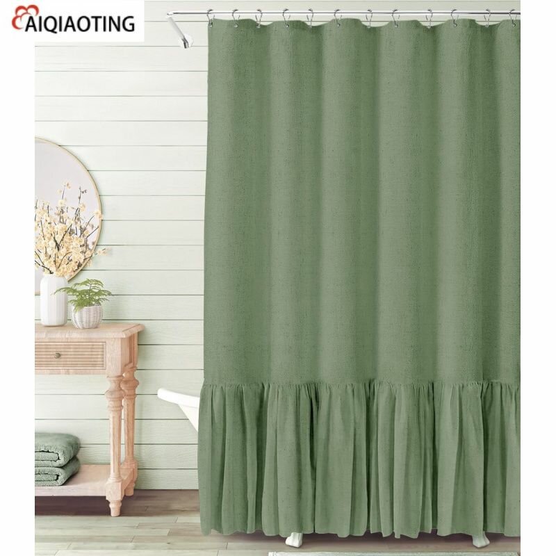 Льняная однотонная юбка с рюшами, занавеска для душа в ванной комнате