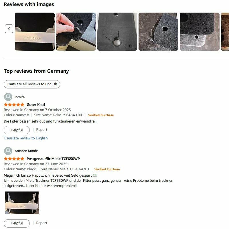 Фильтр для сушильной машины Miele T1 9164761