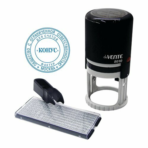Печать самонаборная автоматическая "deVente" 8020, 2 круга, d=40 мм синяя: штемпельная подушка, основная касса, пинцет