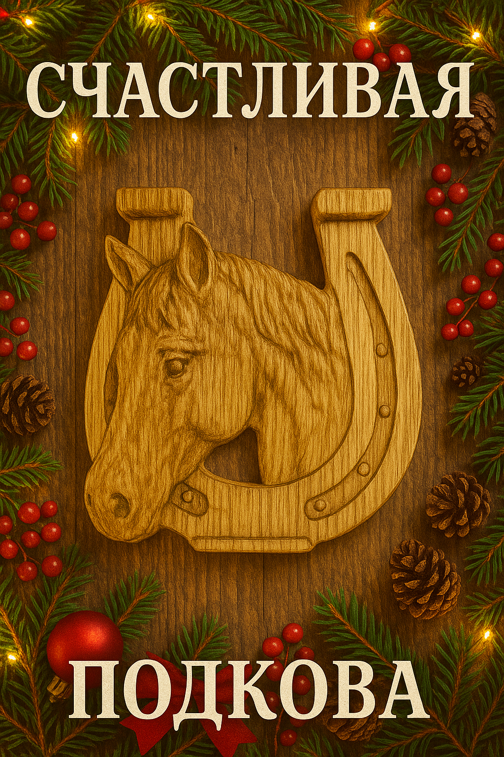 Подкова с лошадью из дерева