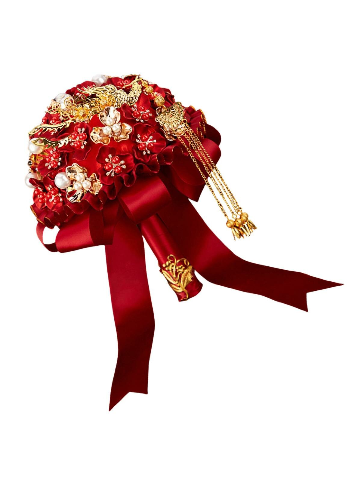 Элегантные китайские свадебные букеты из лент и реалистичных искусственных цветов