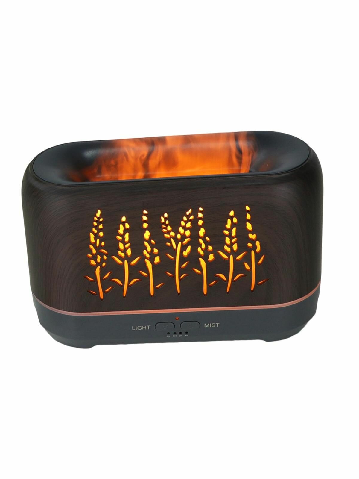 Увлажнитель воздуха, Аппарат для ароматерапии пламенем-Глубокая текстура древесины-USB