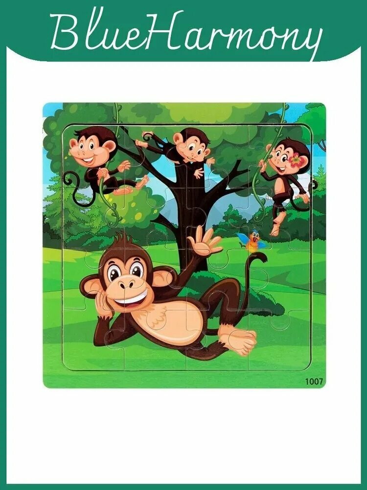 Деревянная игрушка-пазл для малышей с изображениями животных стиль 33