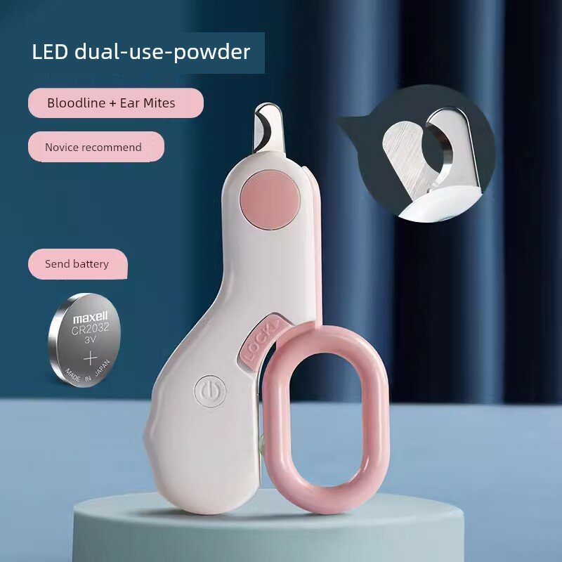 Ножницы для когтей собак с LED-подсветкой, кровь линия и свет для ушных клещей в розовом цвете для ухода за домашними
