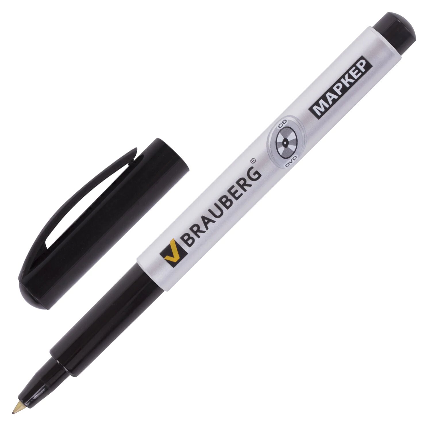 Маркер для CD и DVD BRAUBERG, черный, тонкий наконечник, 1 мм, 150418, 2шт.