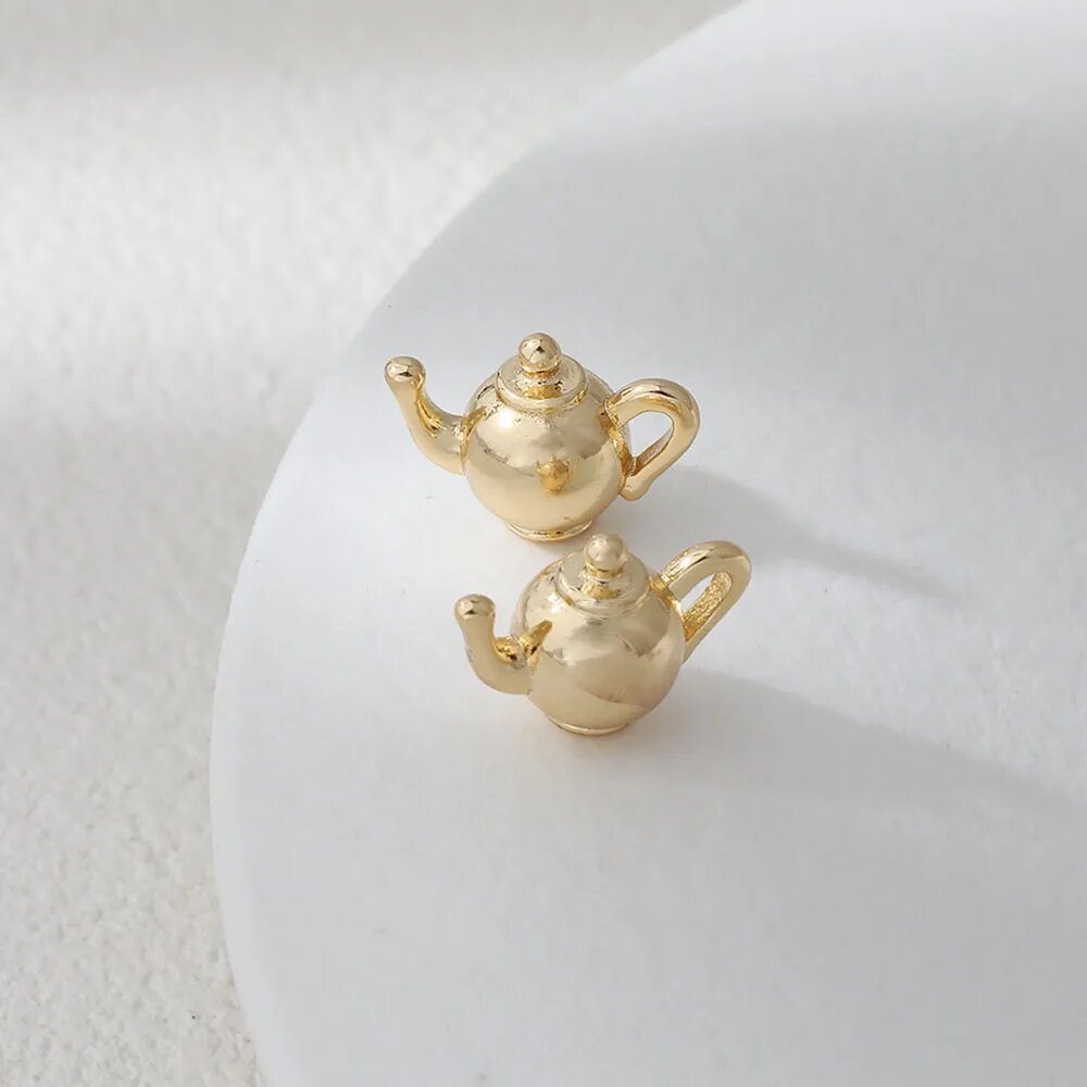 6 шт. подвесок-чарм teapot design QTOUYE латунь 14к позолоченные