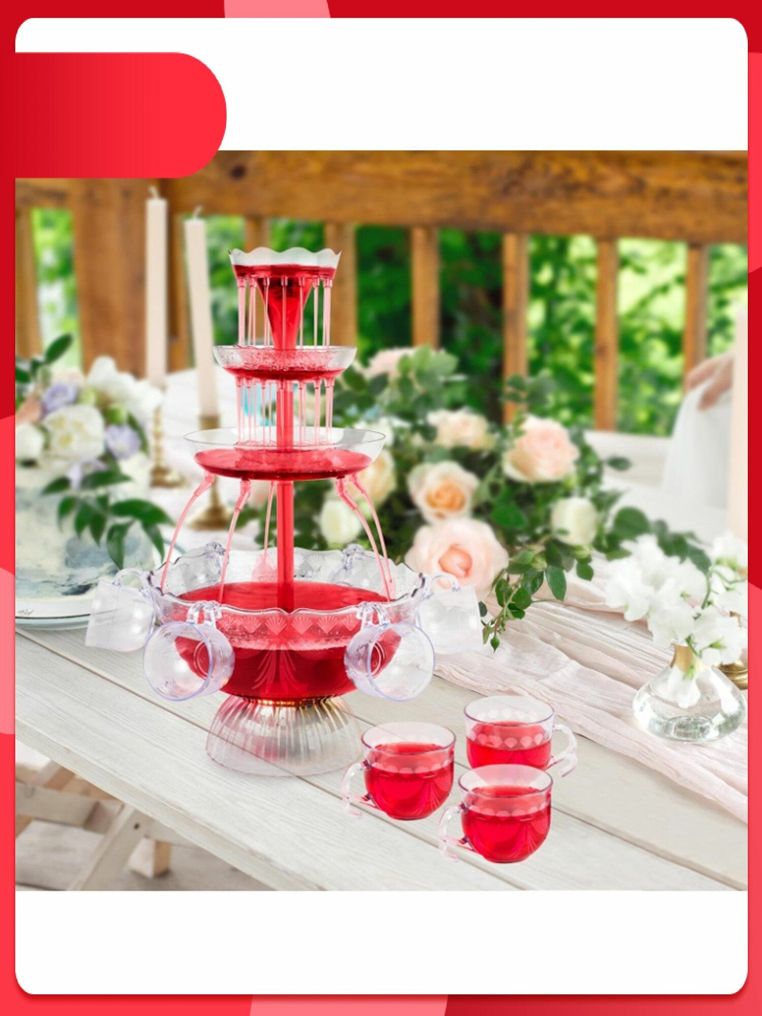 Трехъярусный фонтан для вечеринок со светодиодной подсветкой, основание со светодиодами, в комплект входят 5 многоразовых стаканчиков