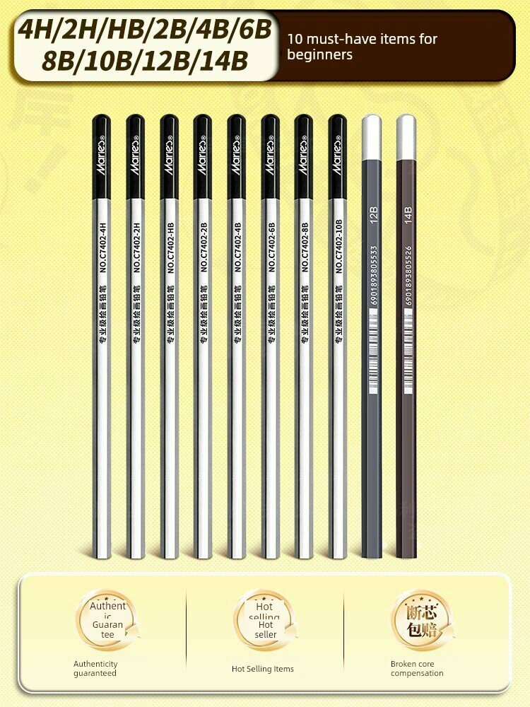 Marley Sketch Pencils Charcoal Pencils for Art Students 2B4B6B8B14B Professional-Grade Sketch Pen Tool Set Hb Drawing