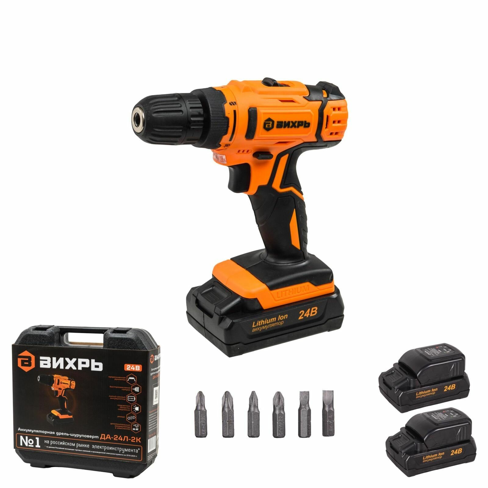 Дрель-шуруповерт Вихрь ДА-24Л-2к, аккумуляторная, 2.0 А/ч, 40 Нм