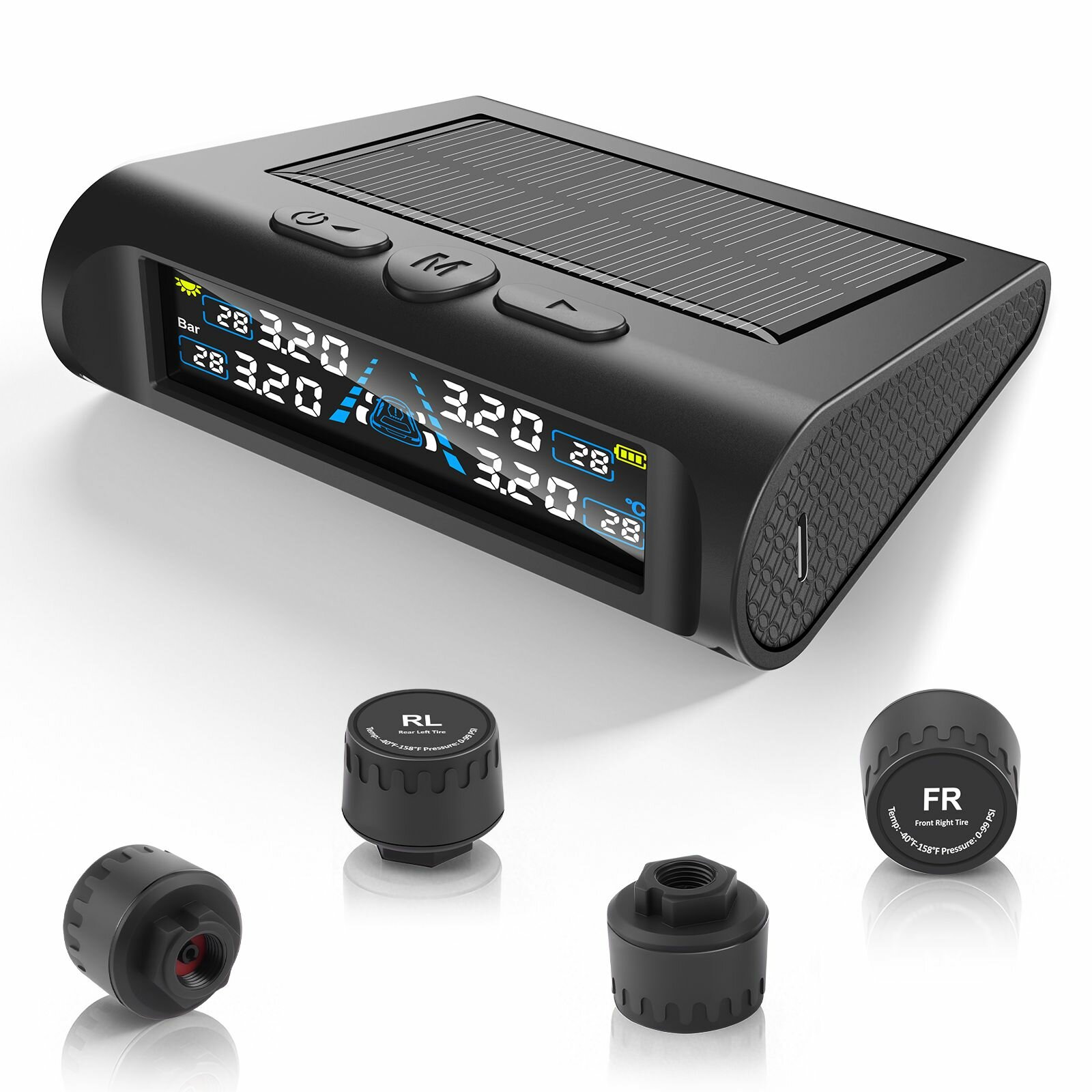Система контроля давления в шинах TPMS с внешними датчиками — точный трёхзначный индикатор давления и температуры