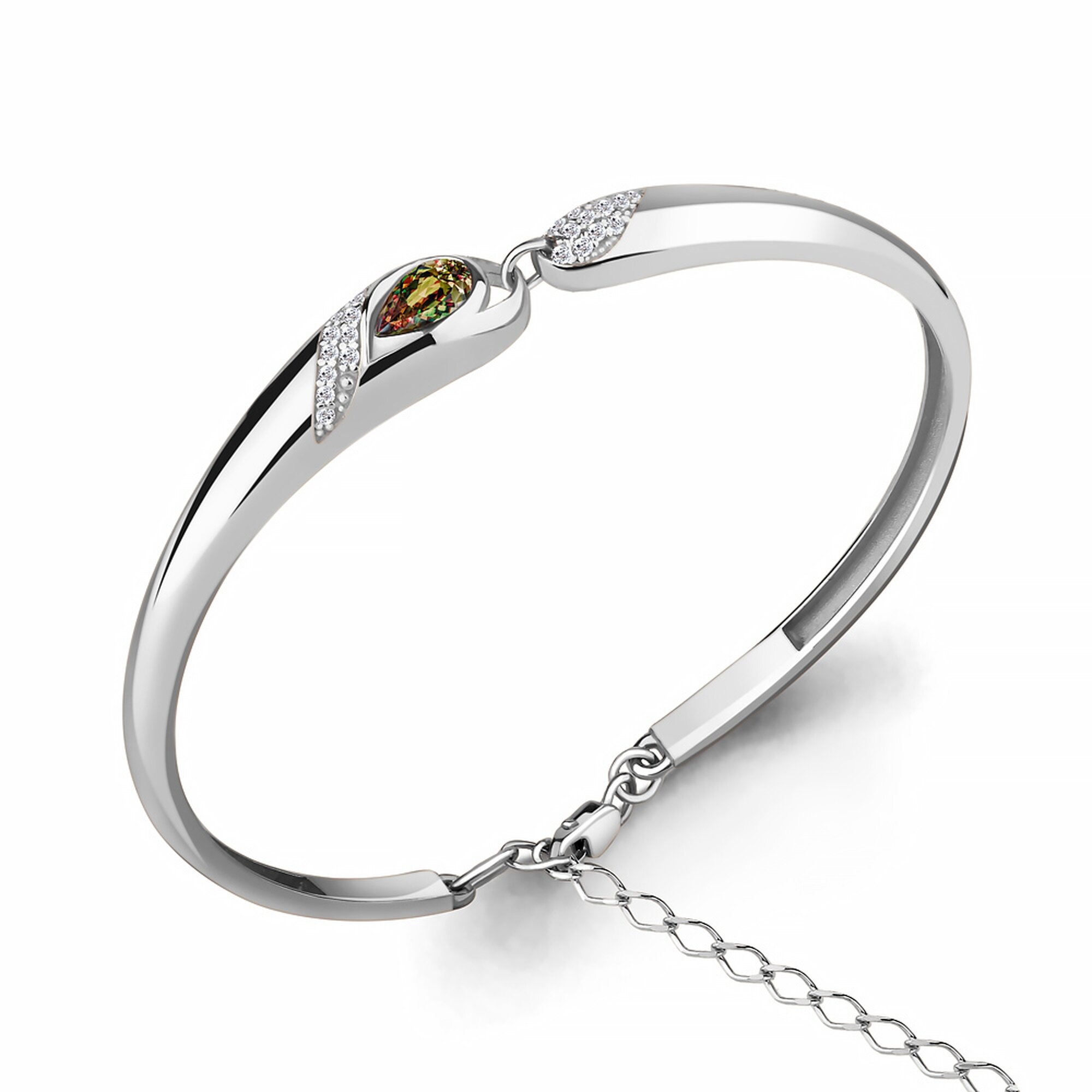 Браслет, серебро, 925 проба, родирование, султанит, фианит