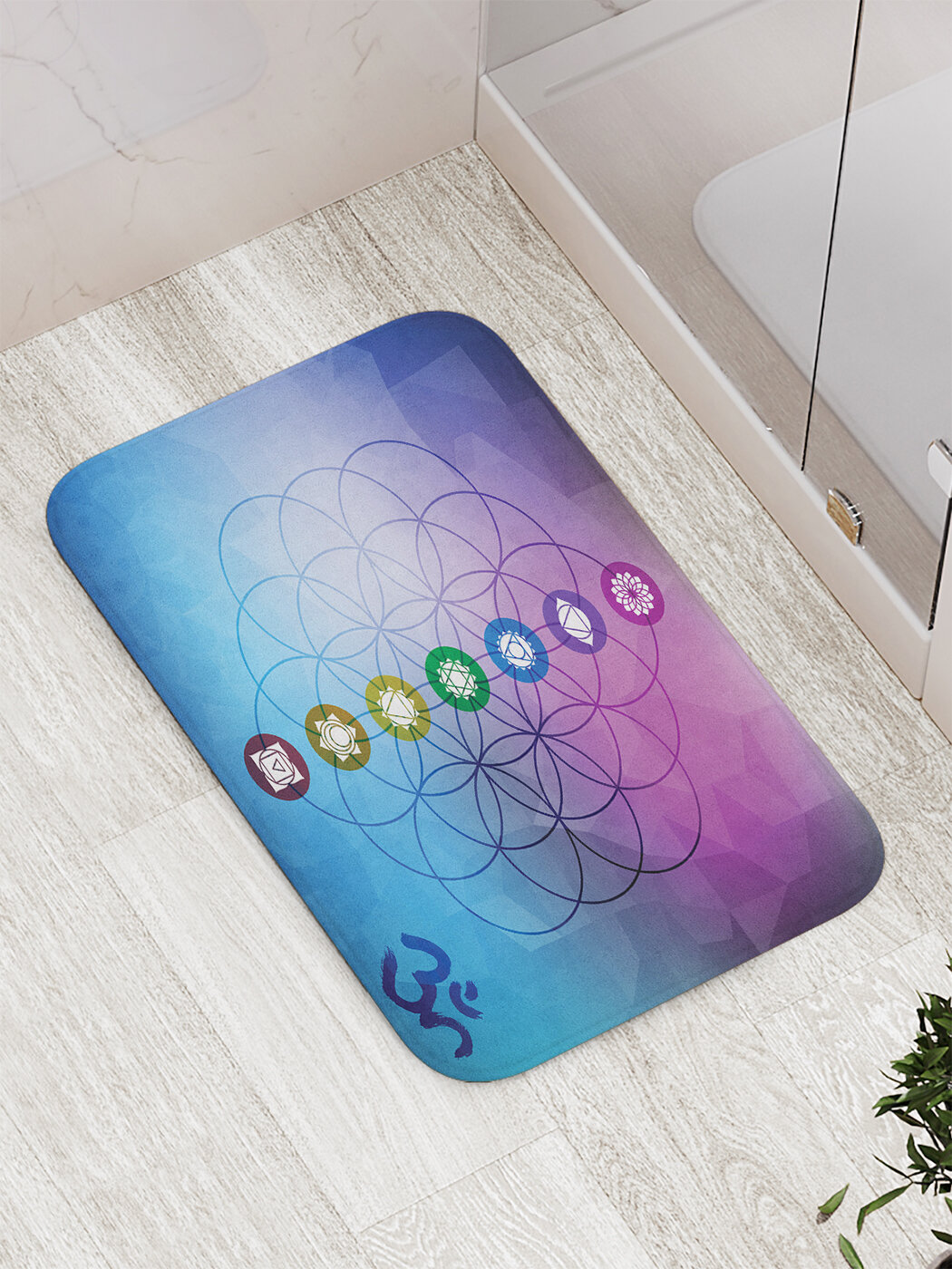 Коврик для ванной комнаты, туалета "Семь чакр" противоскользящий, 52х77 см, JoyArty
