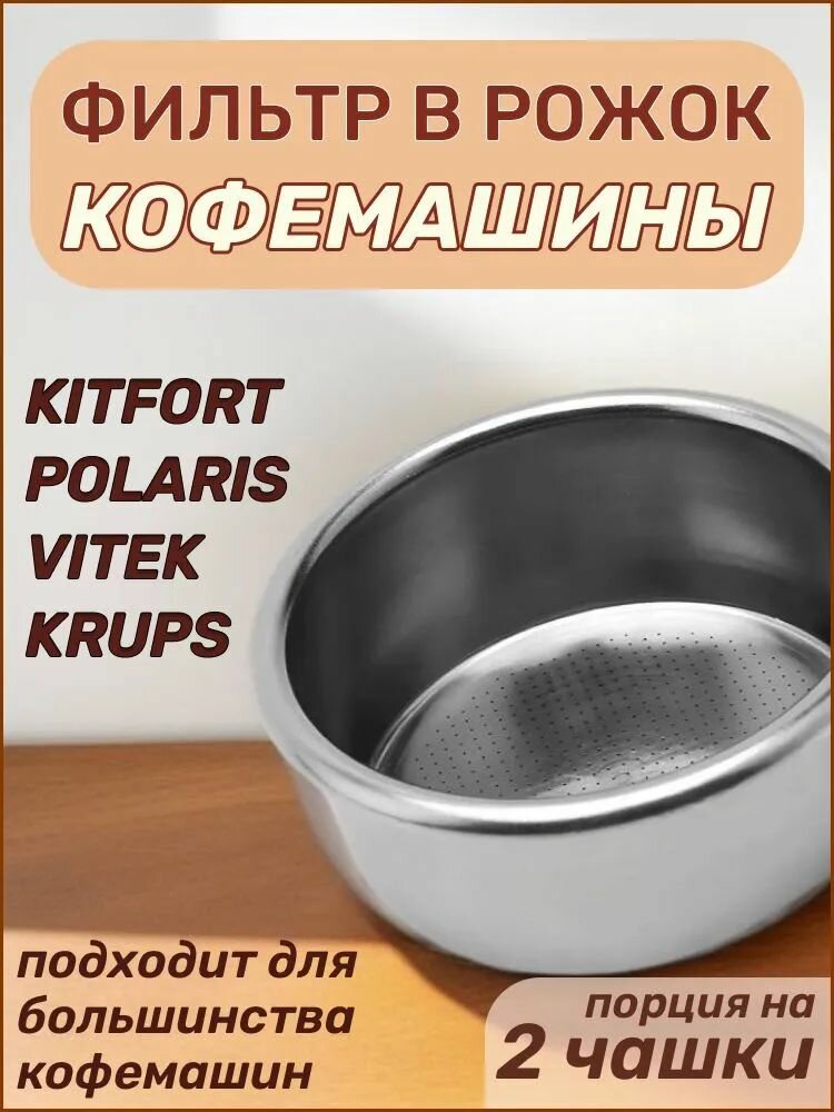 Фильтр для рожковой кофеварки двухдонный 51мм на две порции 1шт / Сито кофеварки 51мм