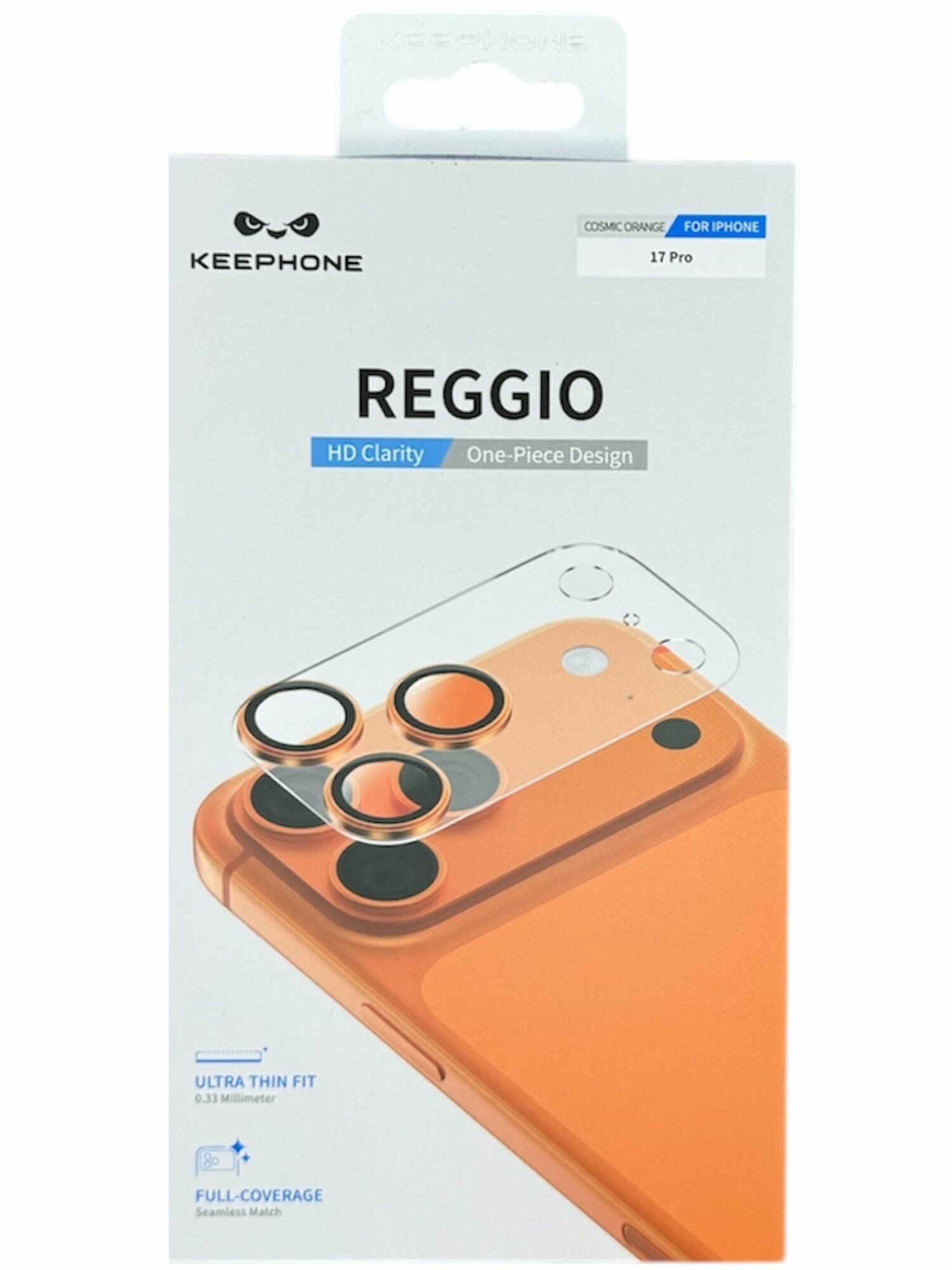 Защитные Линзы KEEPHONE REGGIO на всю камеру для телефона iPhone 17 Pro, PREMIUM camera lens, цвет Cosmic Orange (оранжевые / прозрачные)
