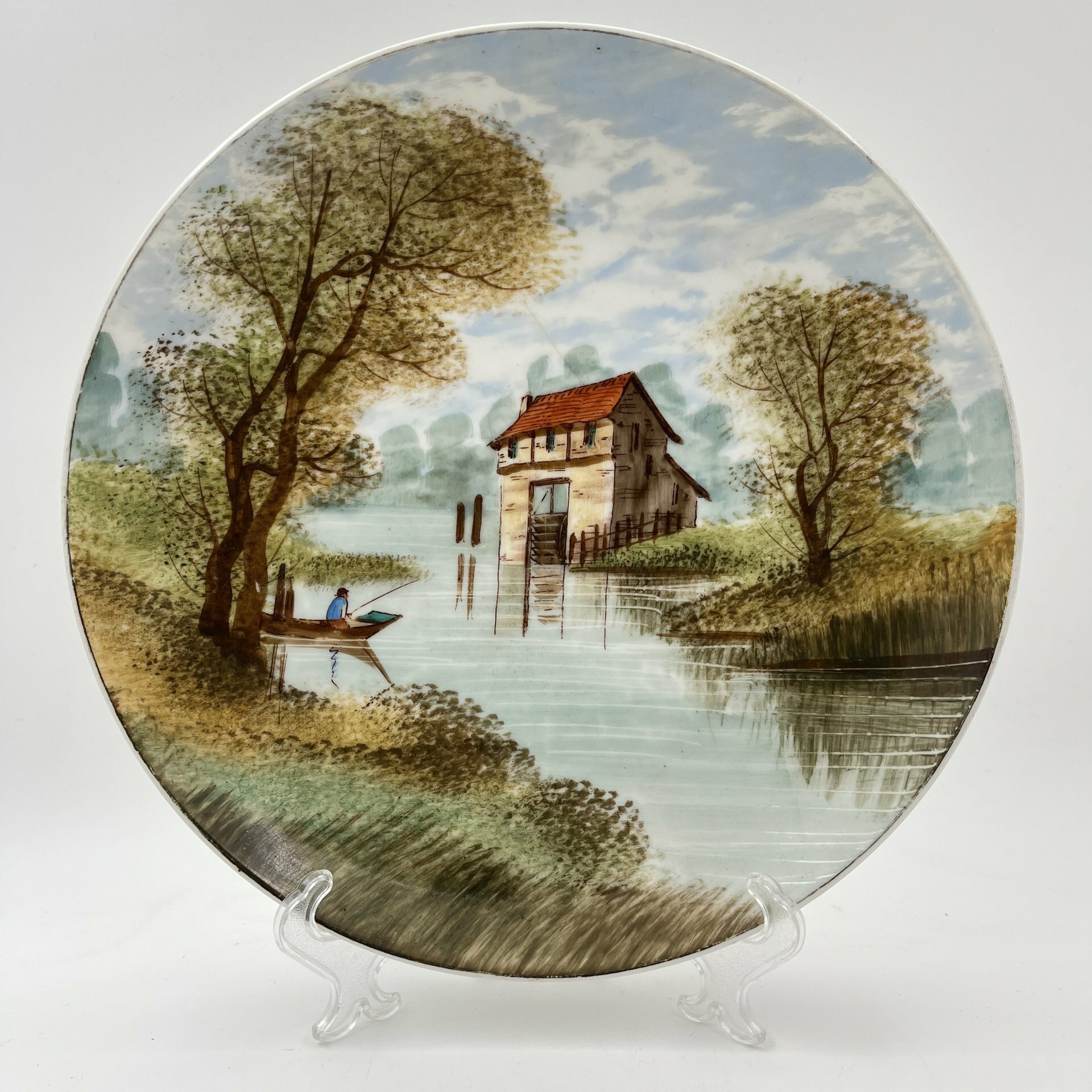 Тарелка настенная (декоративная) с изображением пейзажа, фарфор, роспись