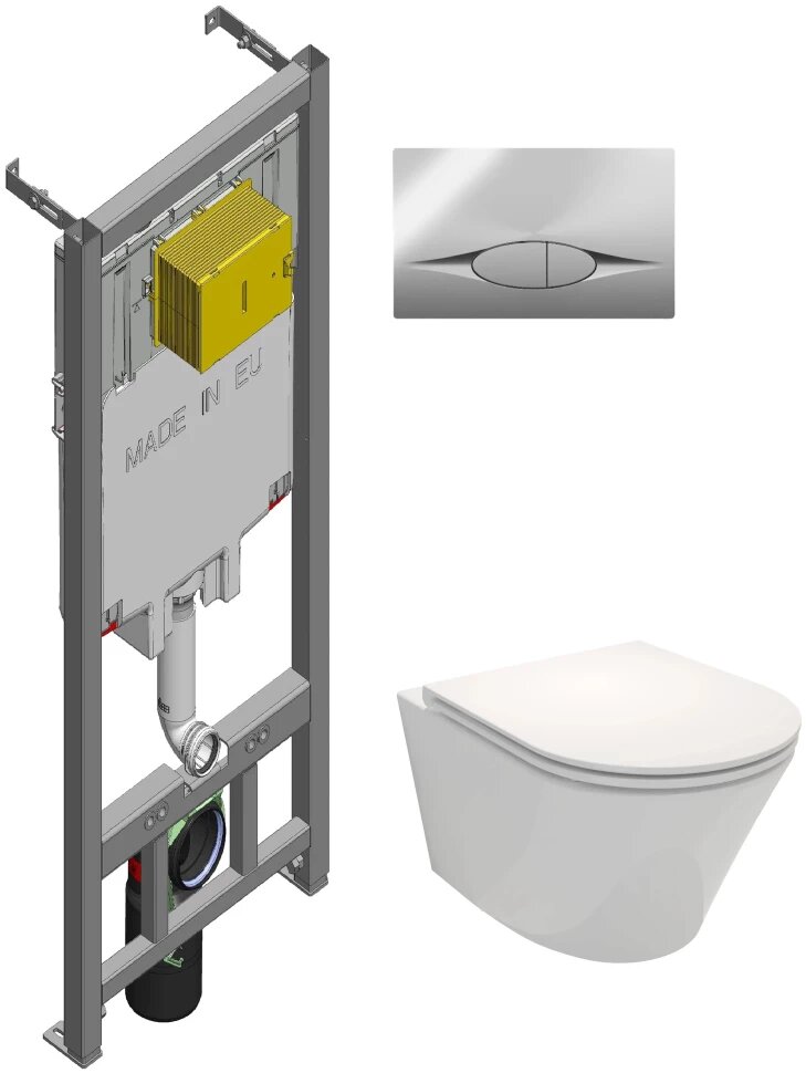 Комплект инсталляция с унитазом Jacob Delafon E21822-CP с кнопкой смыва, хром + унитаз подвесной Jacob Delafon Rodin+ EDY102-00 + E23280-00 безободковый, с сиденьем микролифт, белый