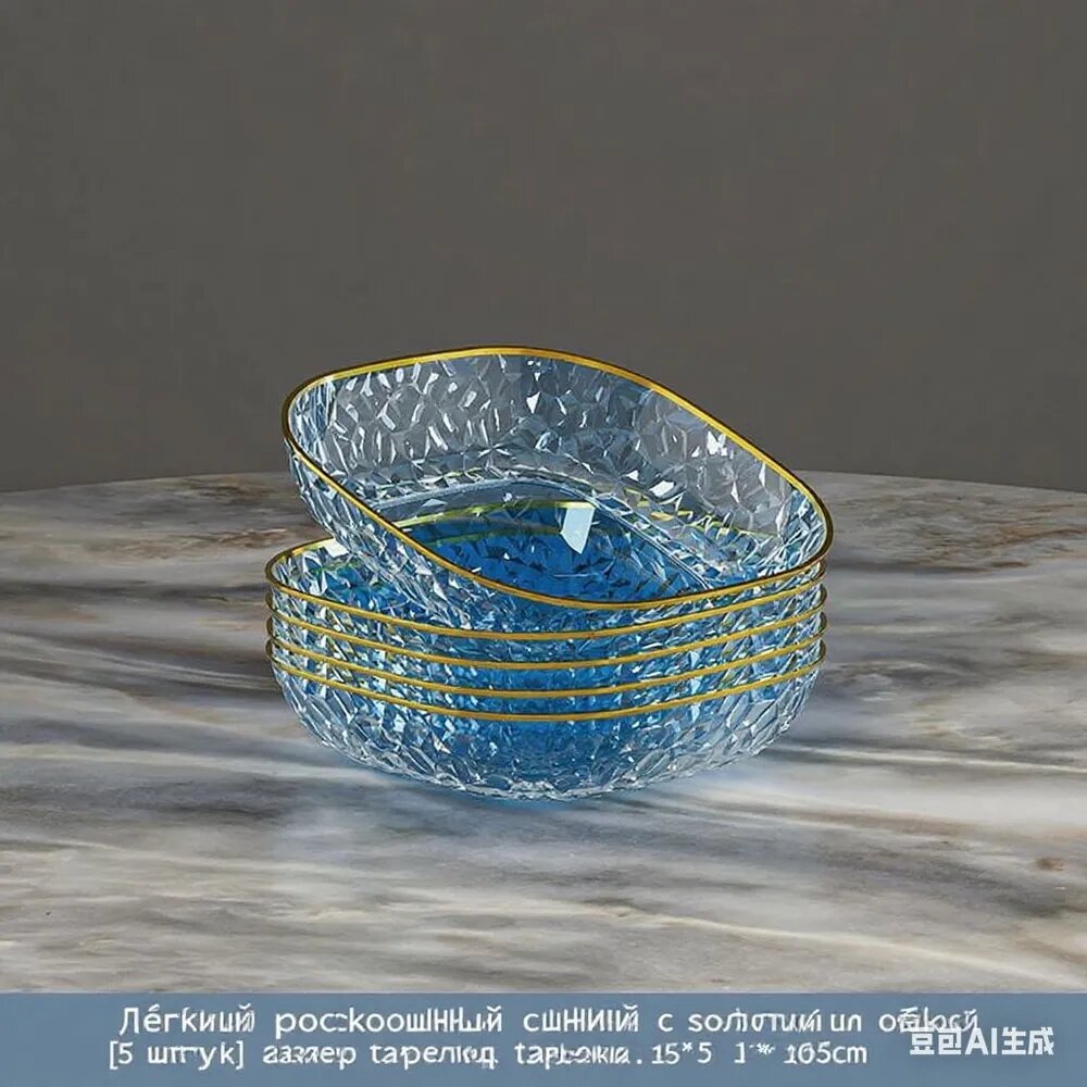 Блюдца для сервировки IKEA, 5 штук, диаметр 15 см, синие с золотистым ободком, для торта и десертов