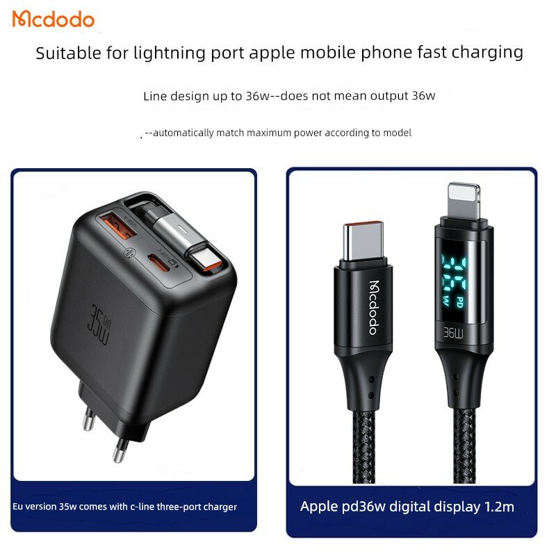 Зарядное устройство mcdodo Hong Kong and Macau GaN 35 Вт со встроенным выдвижным кабелем Type-C, адаптер GaN