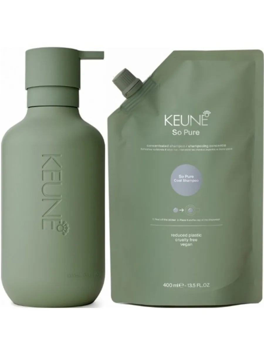 Шампунь Keune So Pure Cool Shampoo Refill, СПА Освежающий, Набор: шампунь, 400 мл + флакон