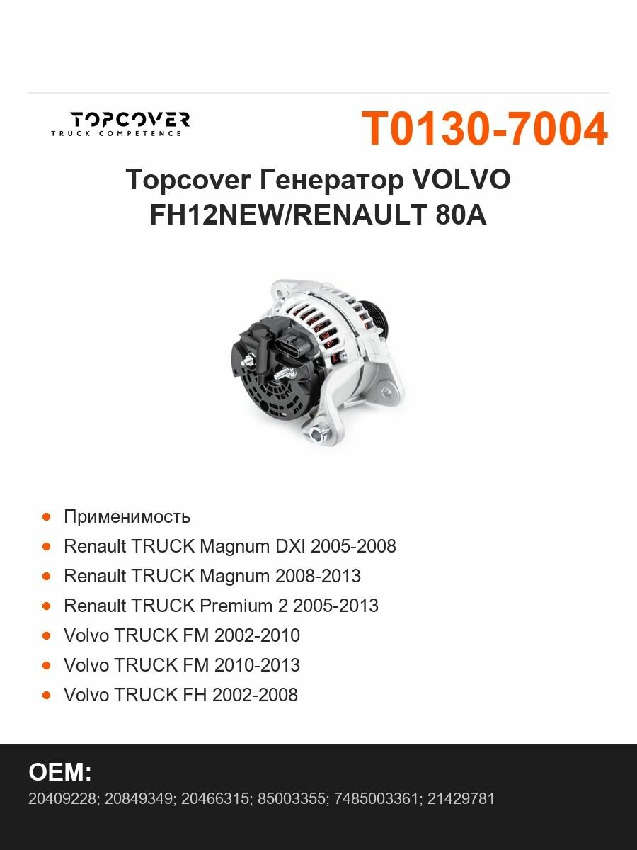 Topcover Генератор VOLVO FH12NEW/RENAULT 80A