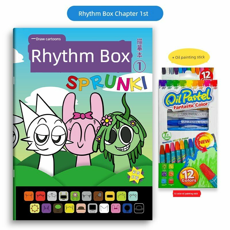 Тетрадь для копирования Sprunki Rhythm Box набор 1 с масляными мелками