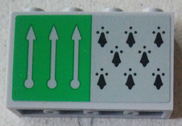 Panel 1 x 4 x 2 with Side Supports - Hollow Studs with 8 Black Spires and 3 Arrows on Green Background Pattern (Sticker) - Set 75956, 14718pb019 Light Bluish Gray U