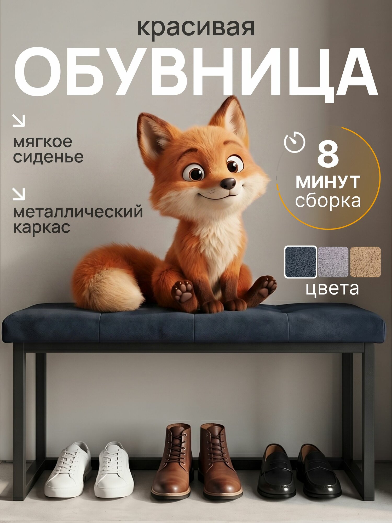 Обувница в прихожую с мягким сиденьем металлическая