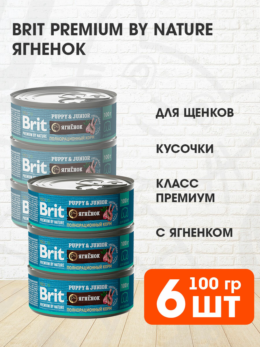 BRIT PREMIUM BY NATURE DOG для щенков с ягненком банка 100 гр 100 гр х 6 шт